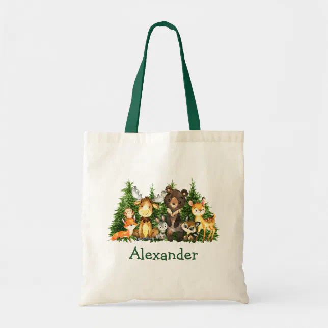 Watercolor Woodland Animals Forest Trees Tote Bag | Zazzle