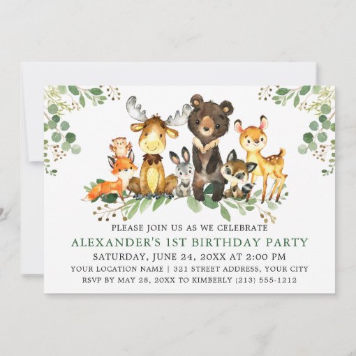 Watercolor Woodland Animals Wild One 1st Birthday Invitation | Zazzle