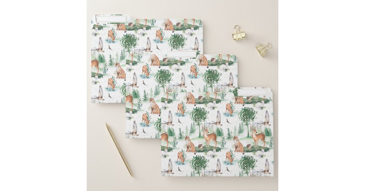 Watercolor Woodland Baby Animal Pattern File Folder | Zazzle