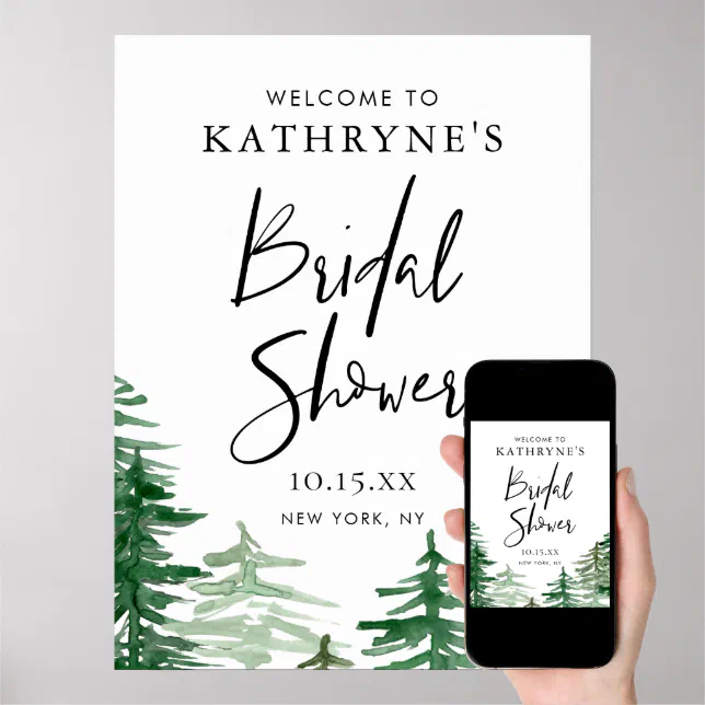 Watercolor Woodland Bridal Shower Welcome Poster | Zazzle
