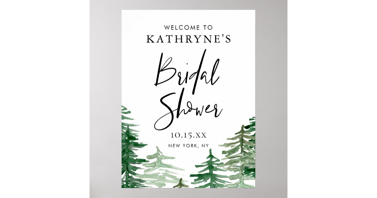 Watercolor Woodland Bridal Shower Welcome Poster | Zazzle