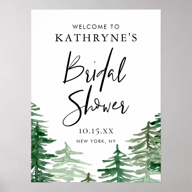 Watercolor Woodland Bridal Shower Welcome Poster | Zazzle