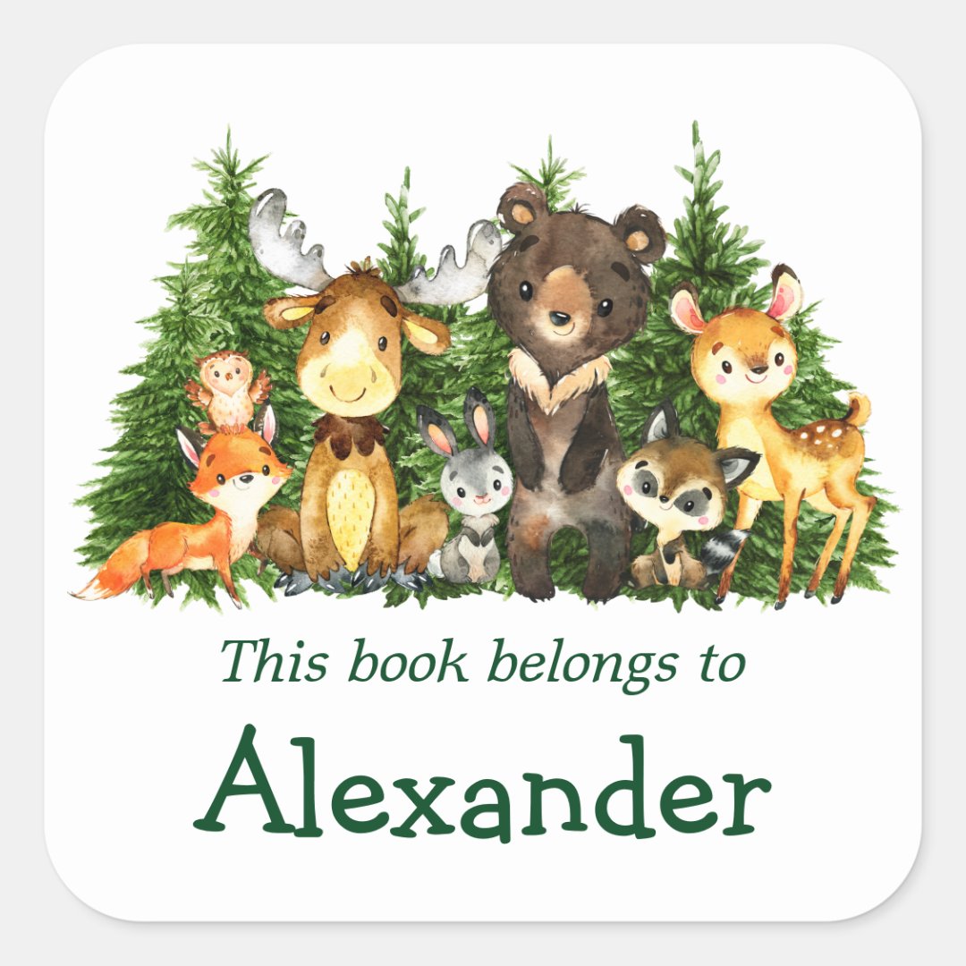 Watercolor Woodland Forest Animals Bookplate Label | Zazzle