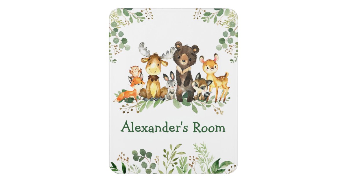 Watercolor Woodland Forest Animals Greenery Door Sign | Zazzle