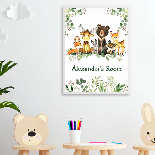 Watercolor Woodland Forest Animals Greenery Poster | Zazzle
