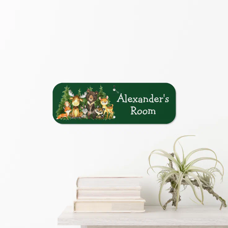 Watercolor Woodland Forest Animals Trees Green Metal Sign | Zazzle