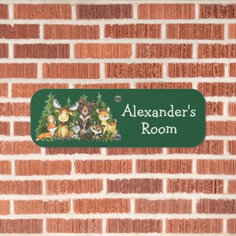 Watercolor Woodland Forest Animals Trees Green Metal Sign | Zazzle