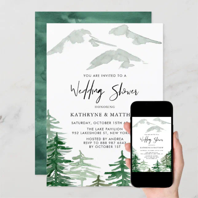 Watercolor Woodland Forest Wedding Shower Invitation | Zazzle