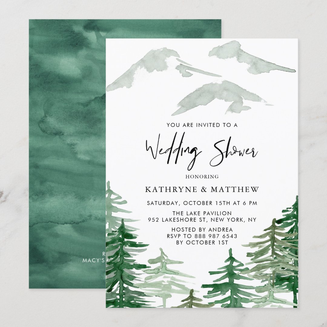Watercolor Woodland Forest Wedding Shower Invitation | Zazzle