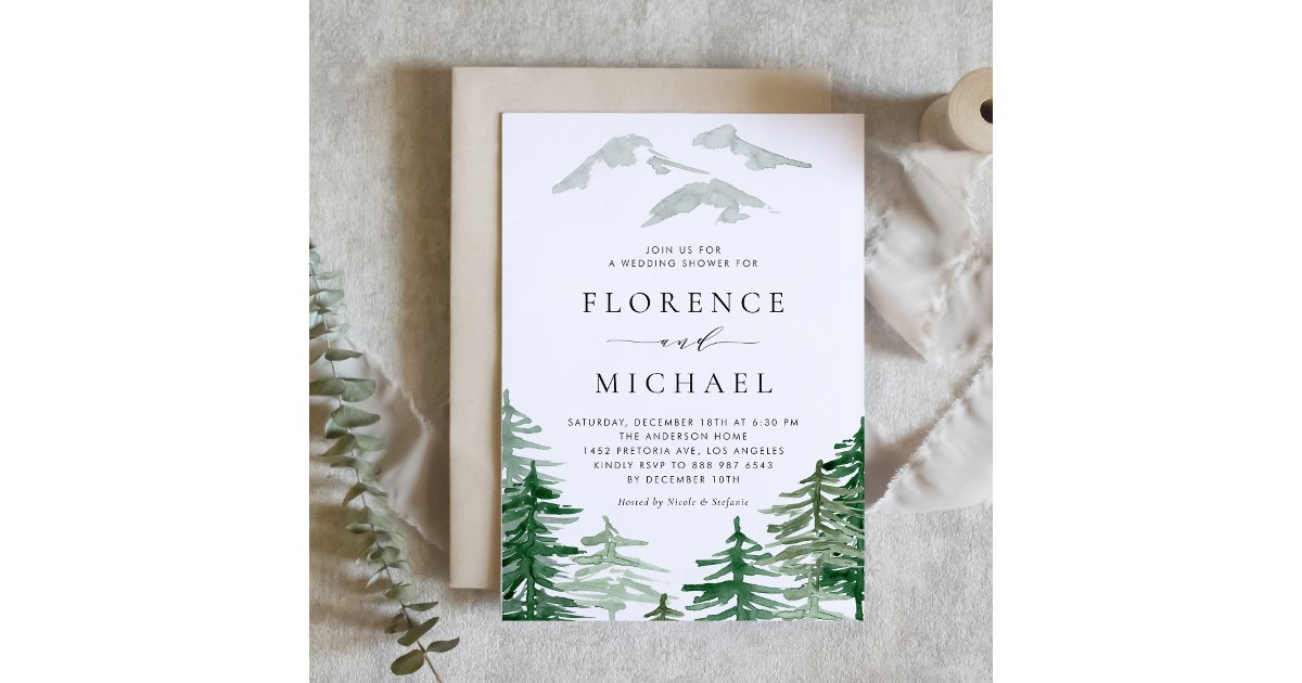 Watercolor Woodland Forest Wedding Shower Invitation | Zazzle