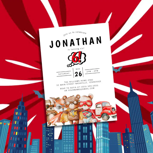 Watercolor Woodland Superhero Birthday Invitation | Zazzle