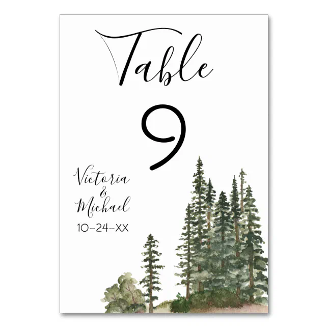 Watercolor Woodland Wedding table number cards | Zazzle