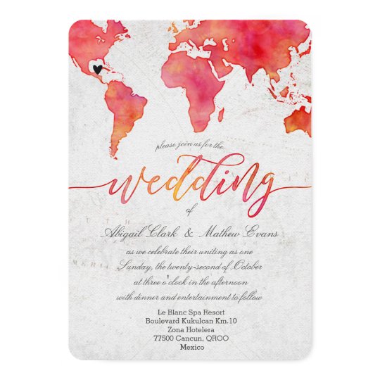 Watercolor World Map Destination Wedding Invitatio Invitation | Zazzle.com