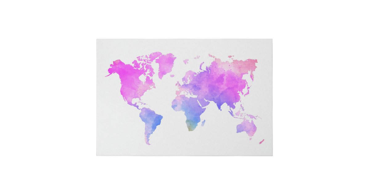 Watercolor World Map Girl's Room Girly Office Map Faux Canvas Print ...