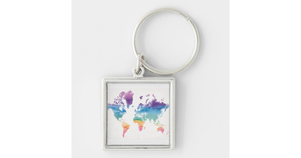 Watercolor World Map Keychain | Zazzle
