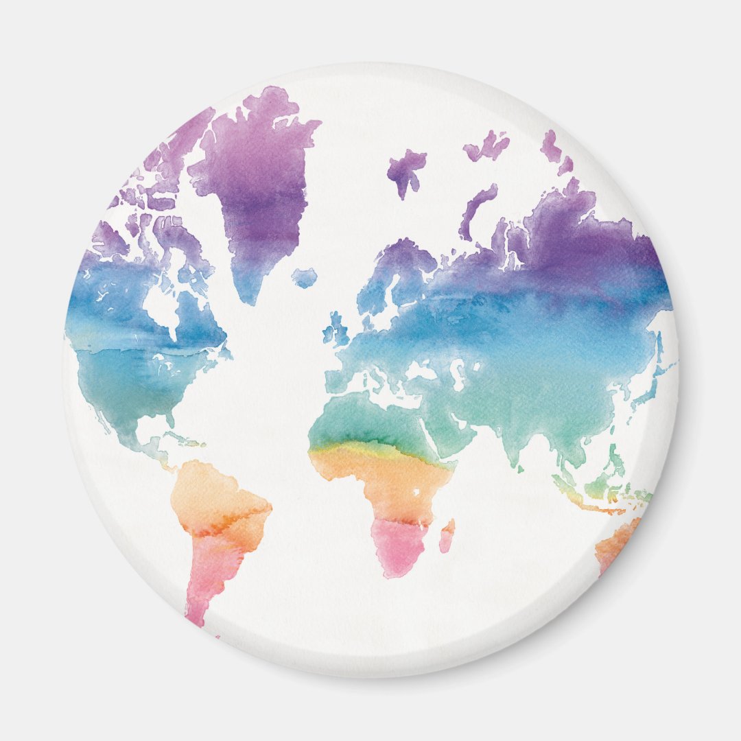 Watercolor World Map Magnet | Zazzle