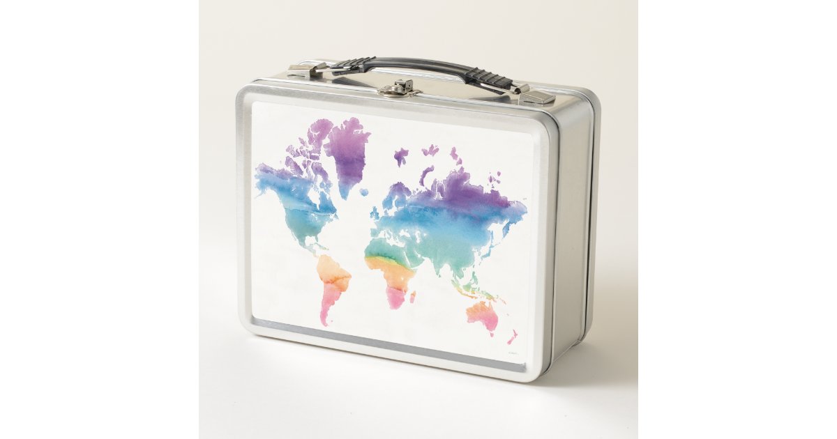 Watercolor World Map Metal Lunch Box | Zazzle