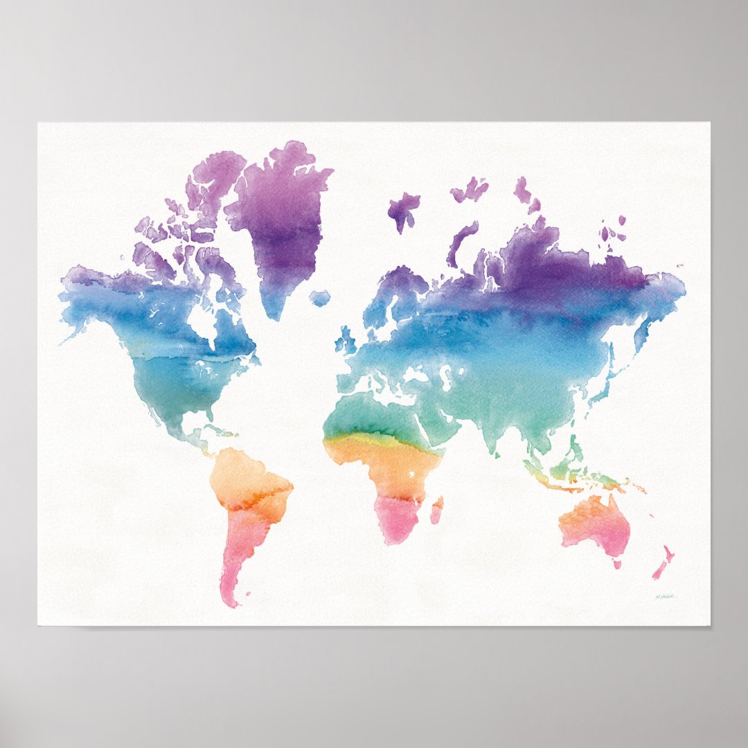 Watercolor World Map Poster | Zazzle