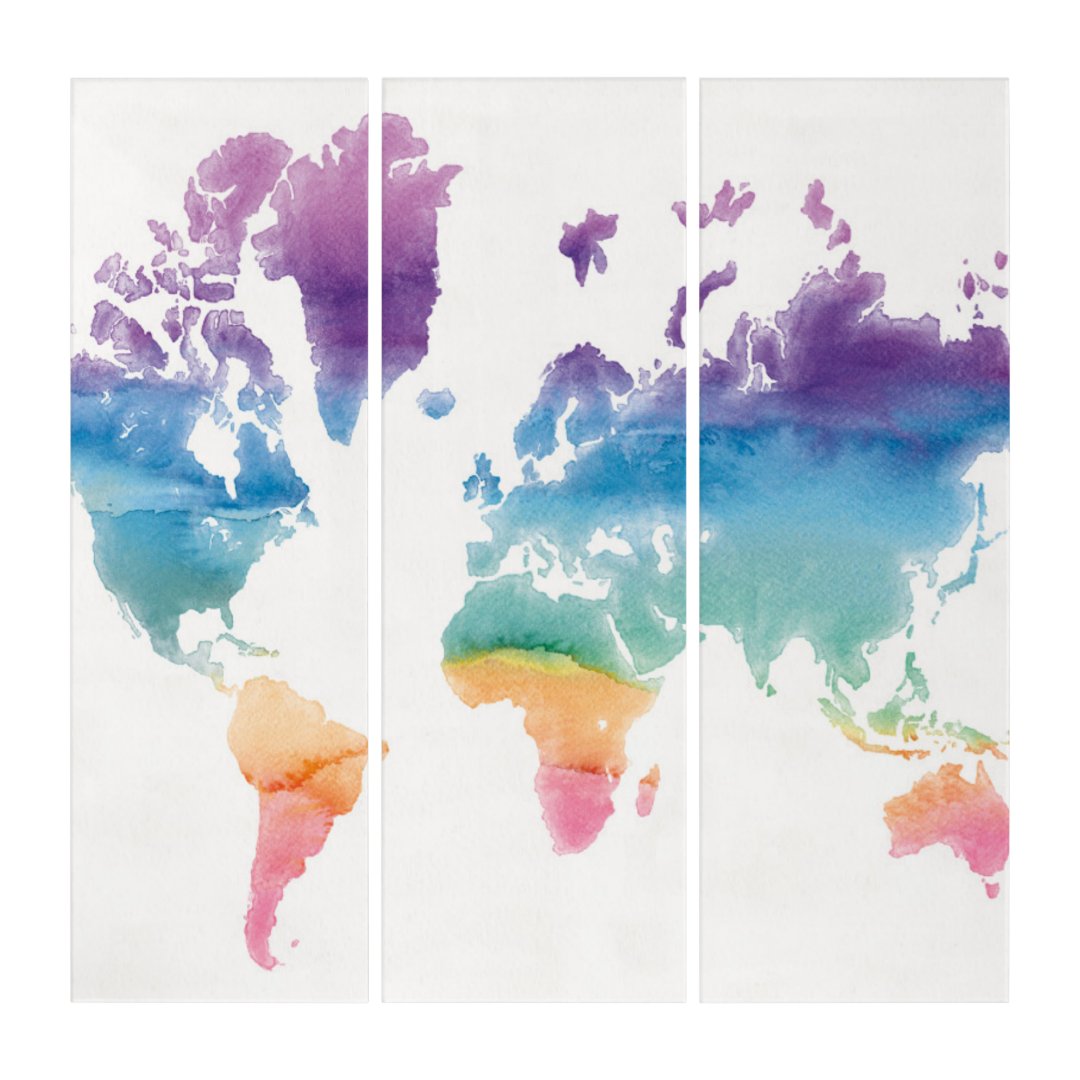 Watercolor World Map Triptych | Zazzle