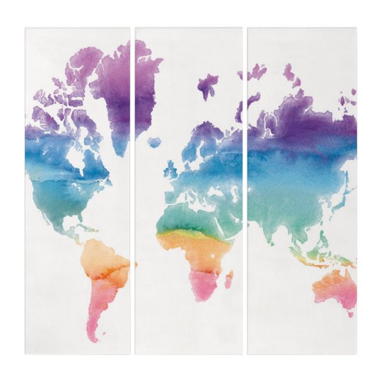 Watercolor World Map Triptych | Zazzle.com