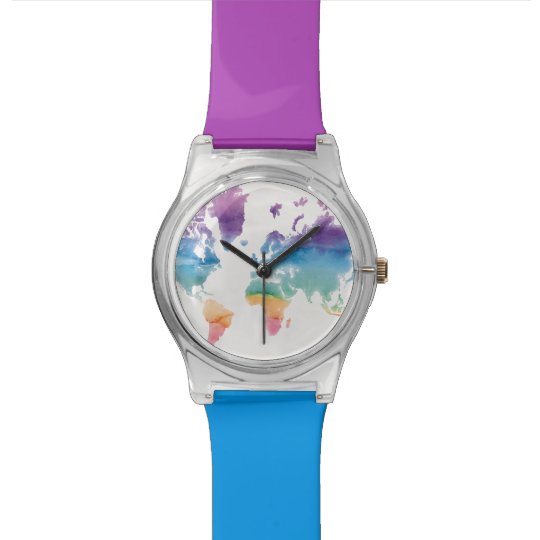 Watercolor World Map Watch | Zazzle.com