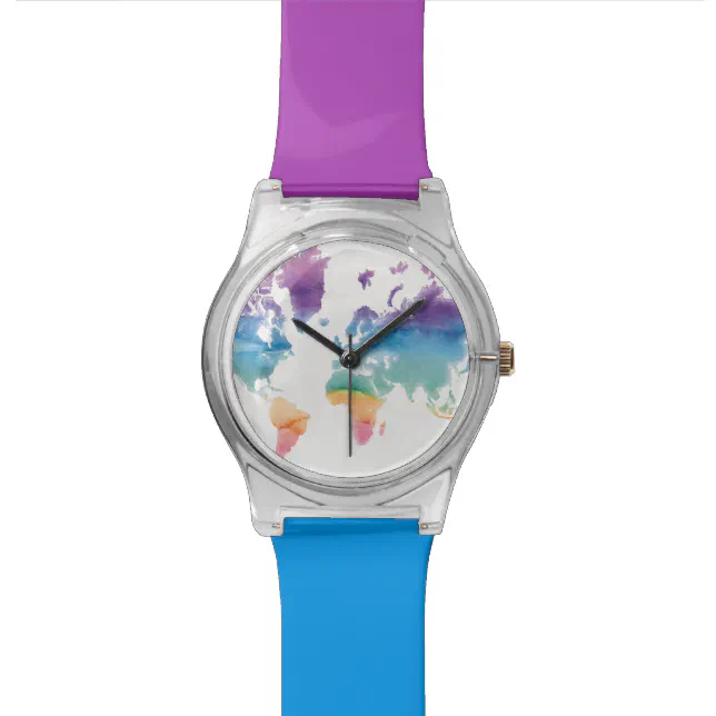 Watercolor World Map Watch | Zazzle