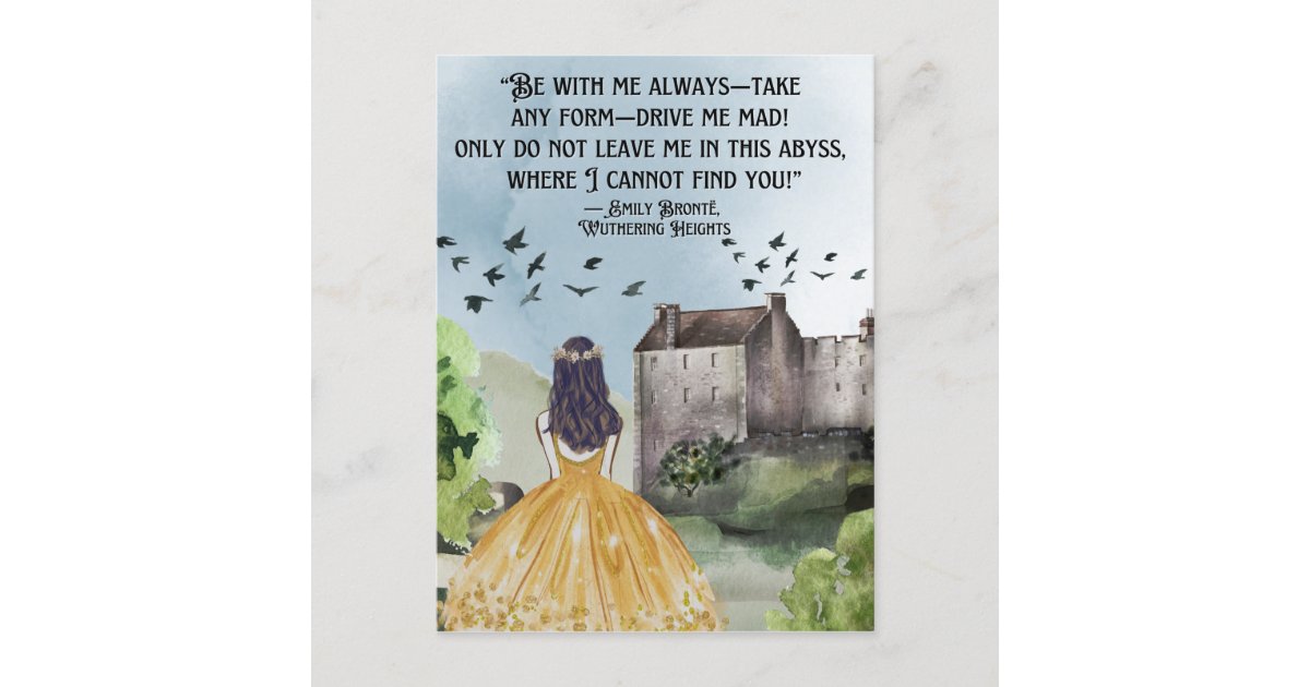 Watercolor Wuthering Heights Emily Bronte Quote Postcard | Zazzle