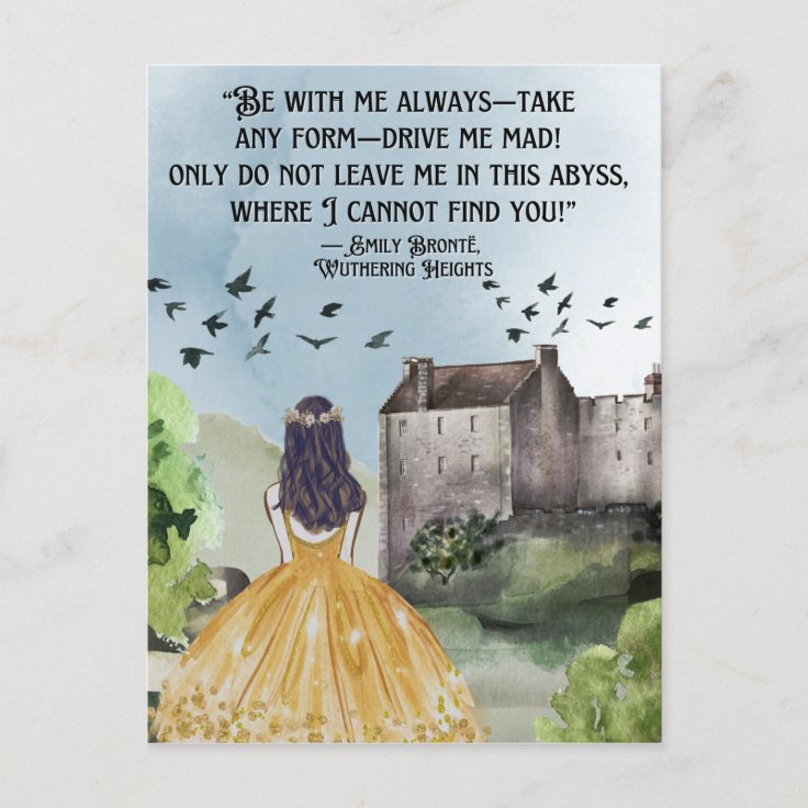 Watercolor Wuthering Heights Emily Bronte Quote Postcard | Zazzle