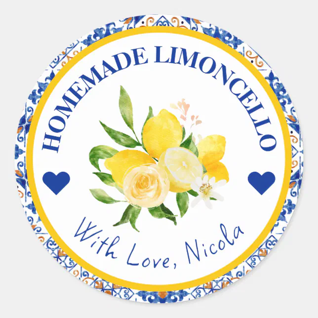 Watercolor Yellow & Blue Homemade Limoncello label | Zazzle