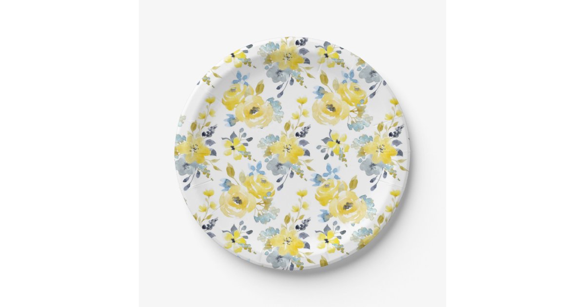 Watercolor Yellow Floral Pattern Paper Plates | Zazzle