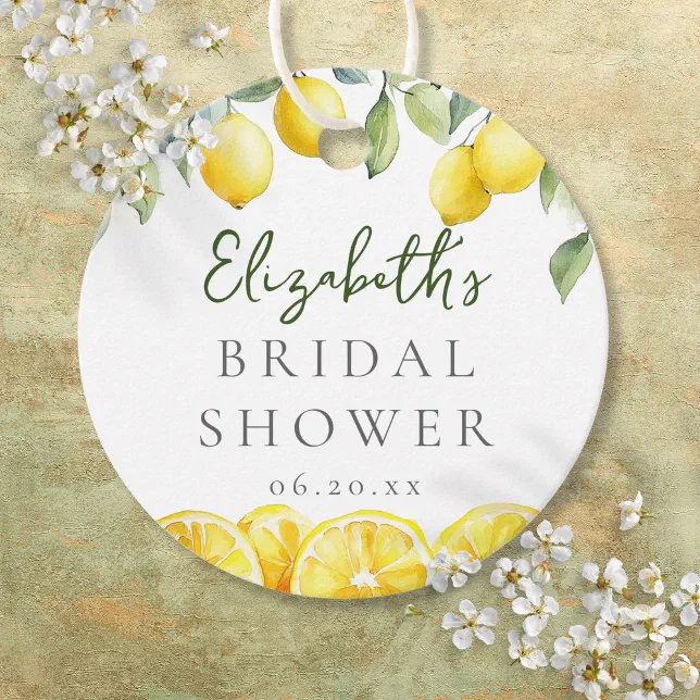 Watercolor Yellow Lemon Citrus Bridal Shower Favor Tags | Zazzle
