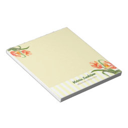 Watercolor Yellow Parrot Tulips Floral Art Stripes Notepad | Zazzle