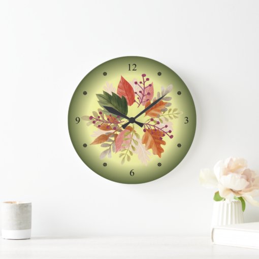 Watercolors ~ Autumn Leaves ~ Harvest Time ~ Large Clock | Zazzle