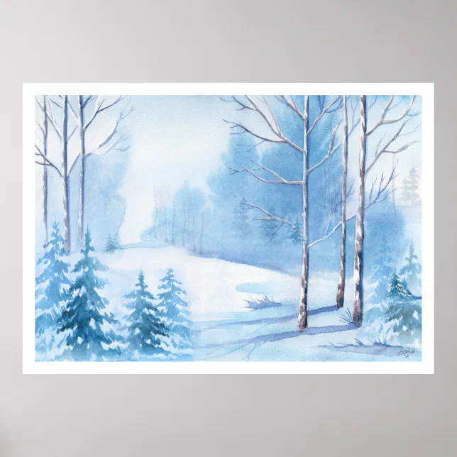 Watercolors Winter Scene Nature Landscape Poster | Zazzle