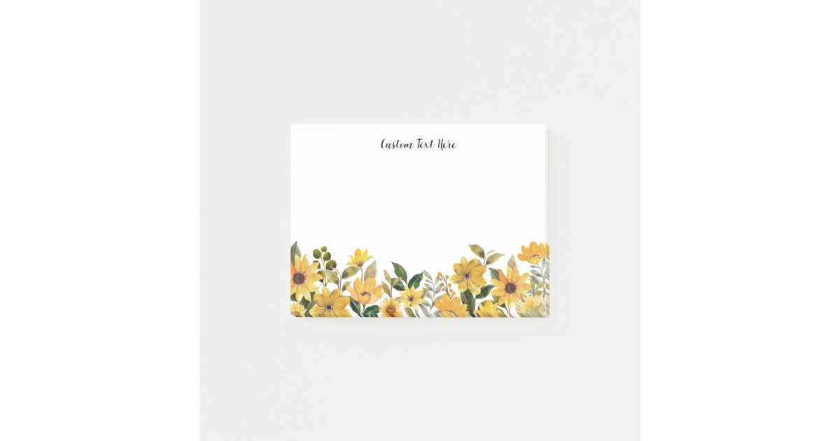 WatercolorYellow Flowers Custom Text Post-it Notes | Zazzle