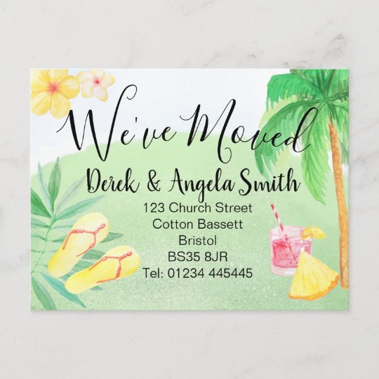 Watercolour beach theme Change of address, Announcement Postcard ...