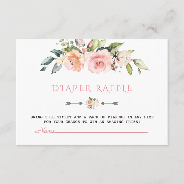Watercolour Blush Cream Floral Diaper Raffle Enclosure Card | Zazzle