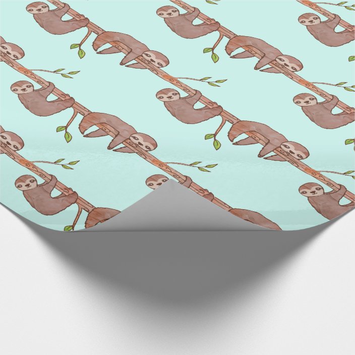 Watercolour Cute Baby Sloths on Tree Pattern Wrapping Paper | Zazzle.com