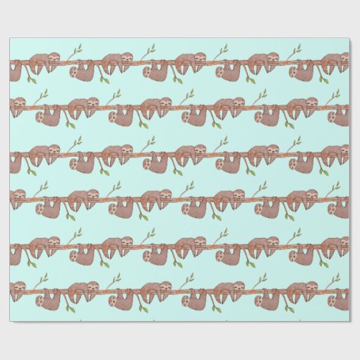 Watercolour Cute Baby Sloths on Tree Pattern Wrapping Paper | Zazzle