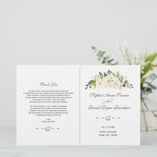 Watercolour Delicate White Flowers Wedding Program | Zazzle