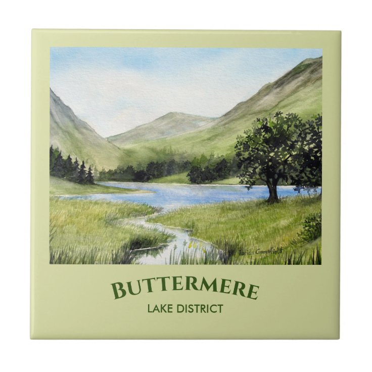 Watercolour Landscape Painting of Lake Buttermere Ceramic Tile | Zazzle