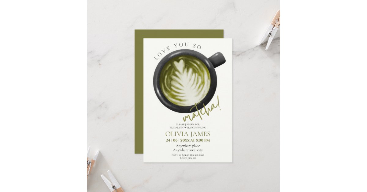 Watercolour Matcha theme bridal shower Invitation | Zazzle