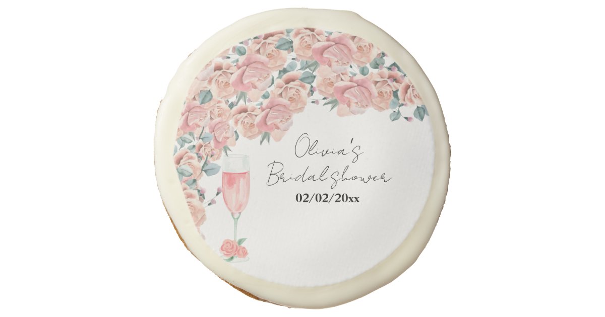 Watercolour petals & prosecco summer bridal shower sugar cookie | Zazzle