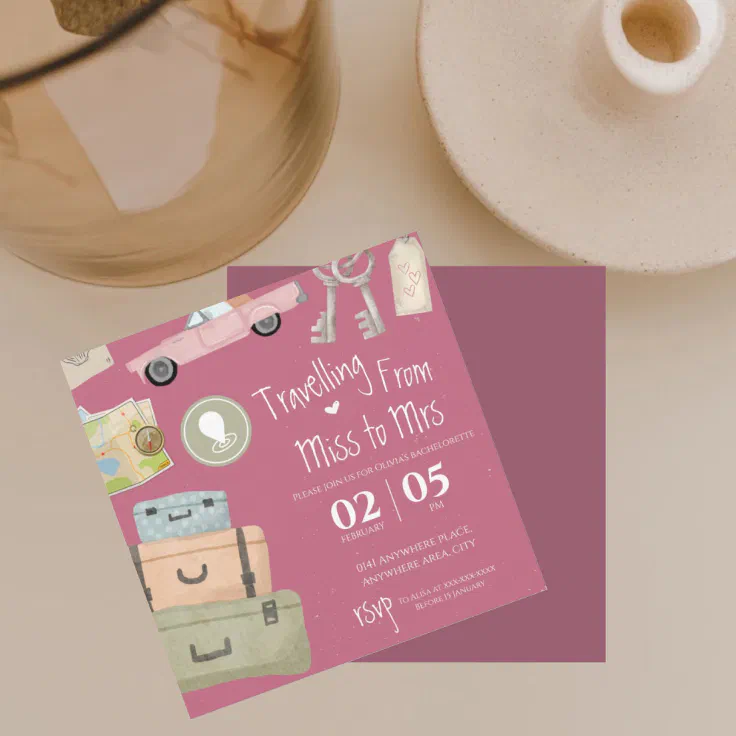 Watercolour pink road trip bridal shower invitation | Zazzle
