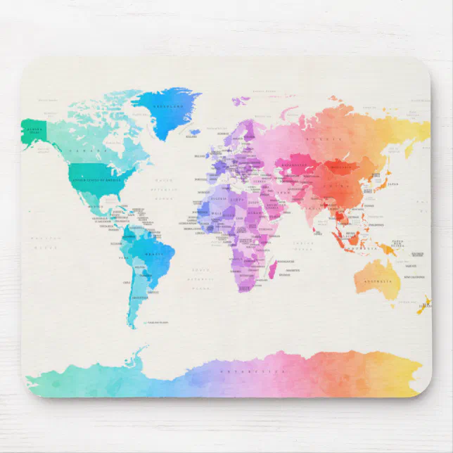 Watercolour Political Map of the World Mouse Pad | Zazzle