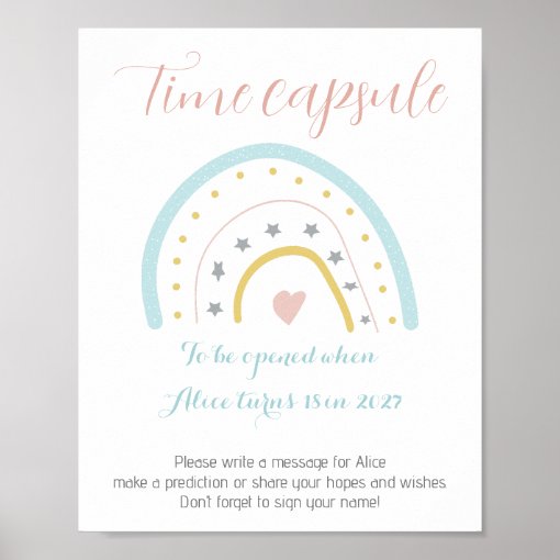 Watercolour rainbow Birthday Party Time Capsule Poster | Zazzle