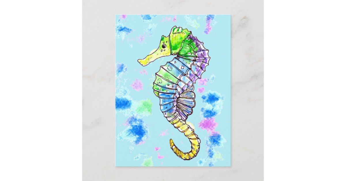 Watercolour Seahorse Postcard | Zazzle