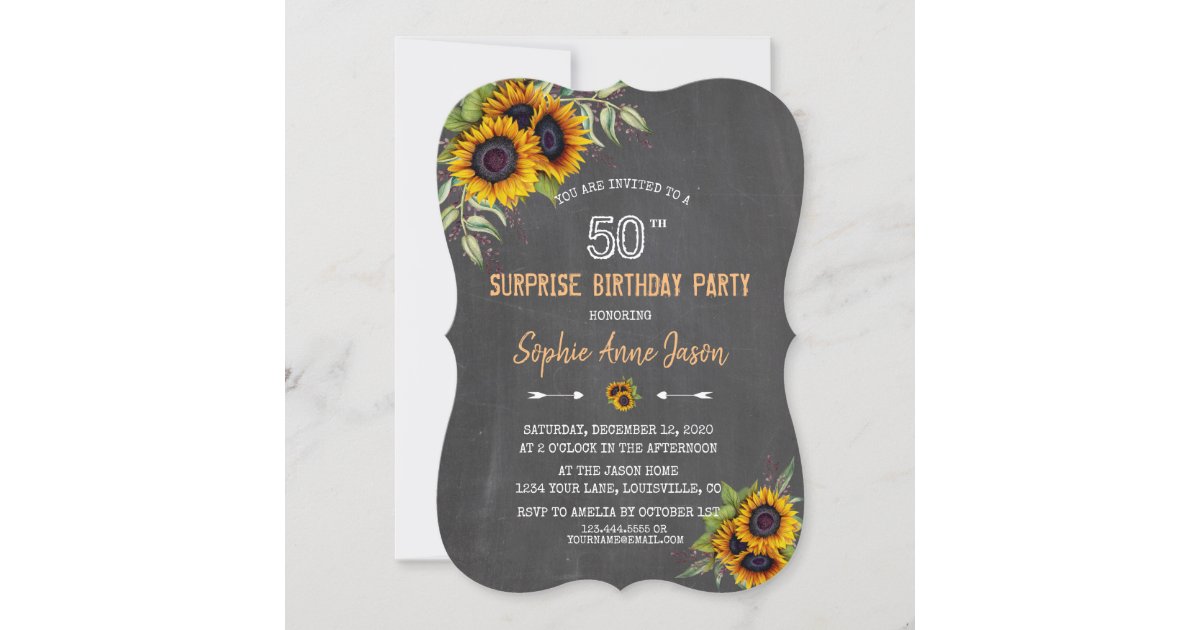 Watercolour Sunflowers Chalkboard 50 Birthday Invitation | Zazzle
