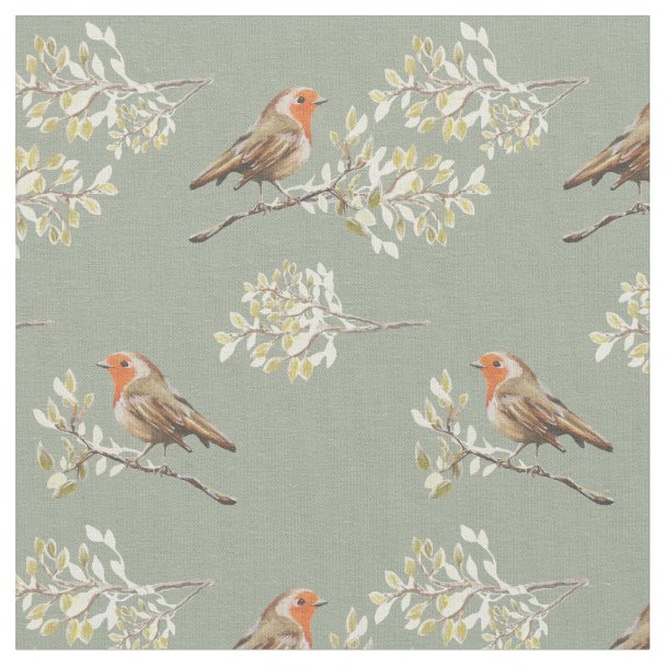 European red robin bird design. fabric | Zazzle