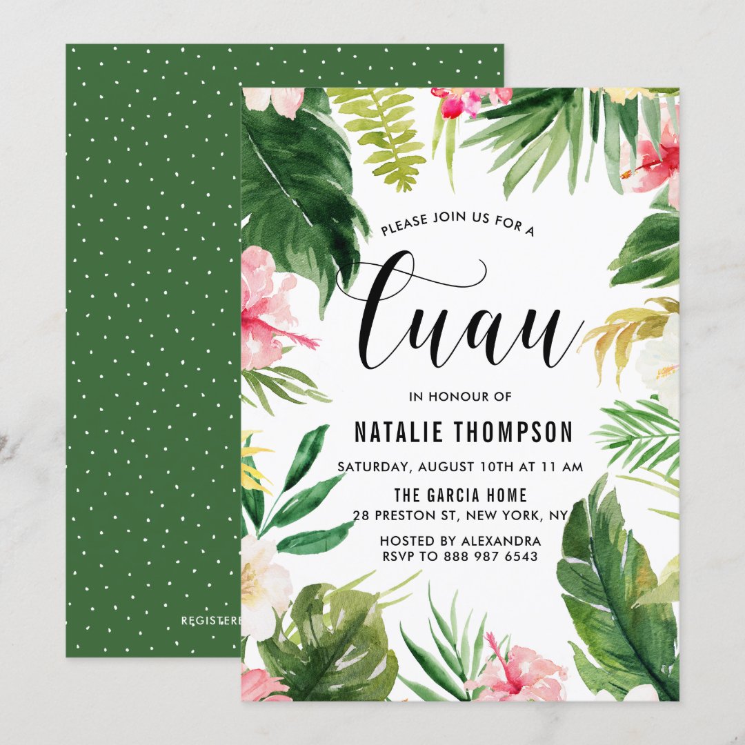 Watercolour Tropical Floral Frame Luau Party Invitation | Zazzle